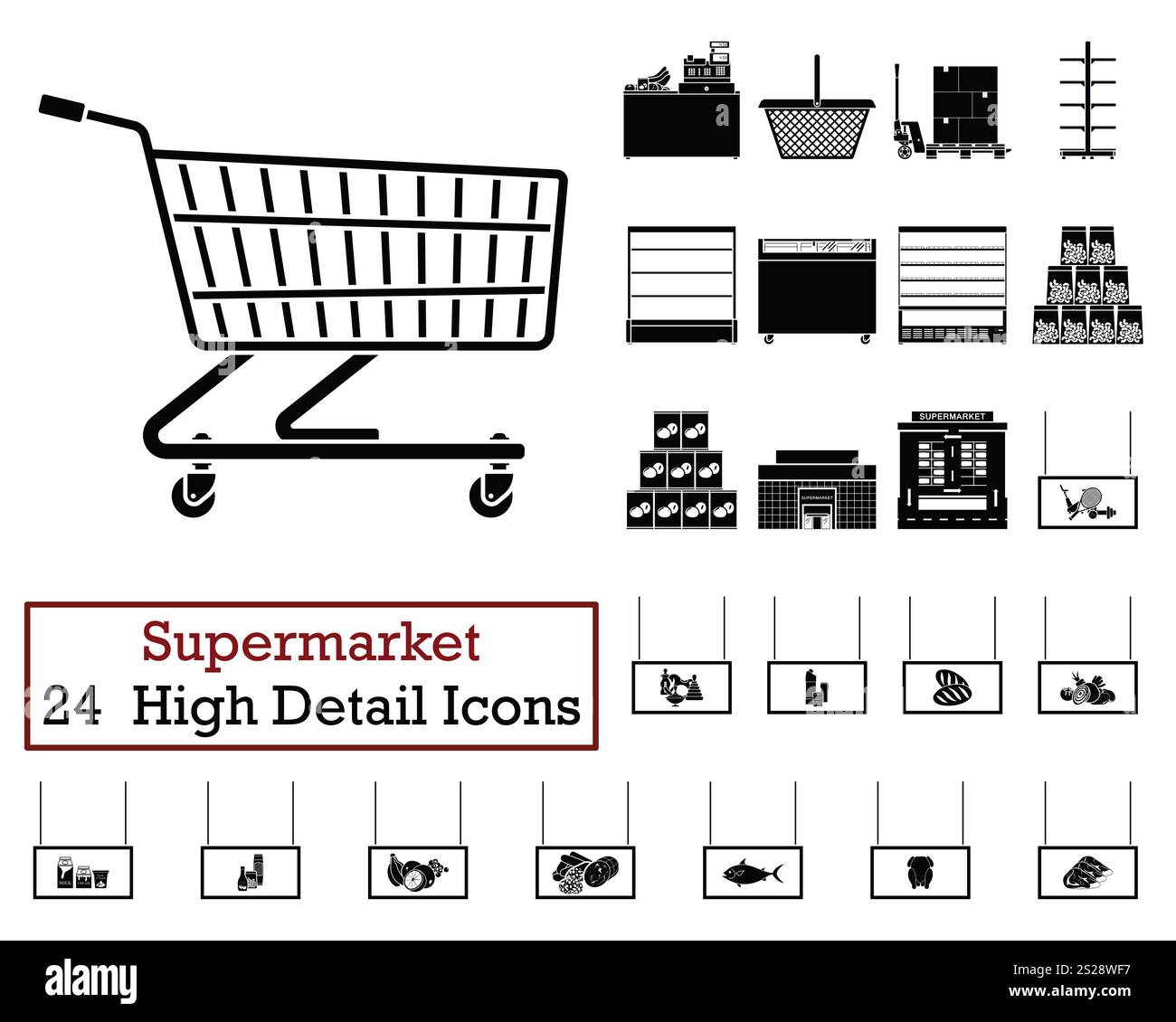 Set of 24 Supermarket Icons. Monochrome color design. Vector ...