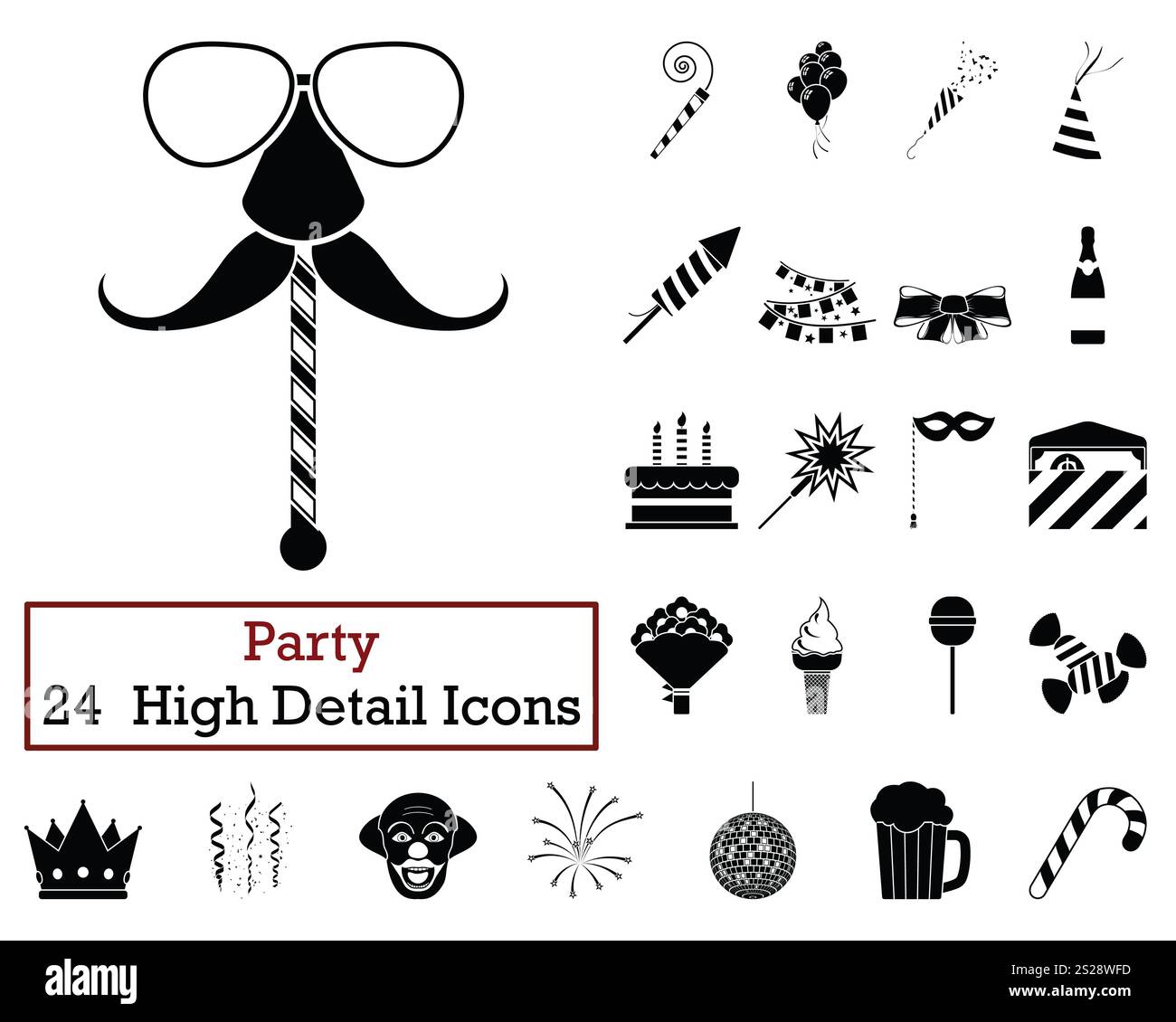 Set of 24 Party Icons.. Monochrome color design. Vector illustration ...