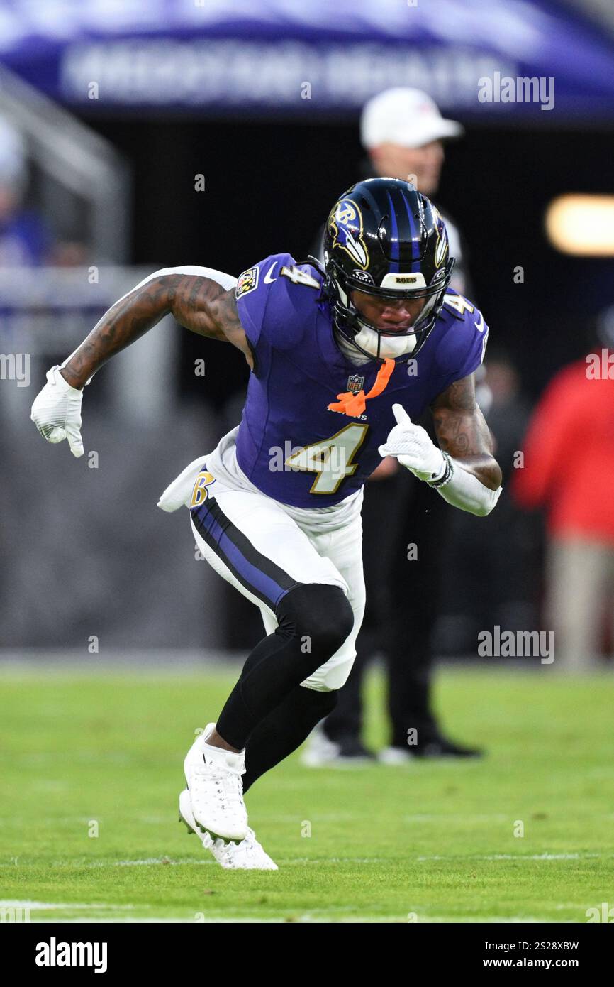 Baltimore Ravens wide receiver Zay Flowers (4) in action during the ...
