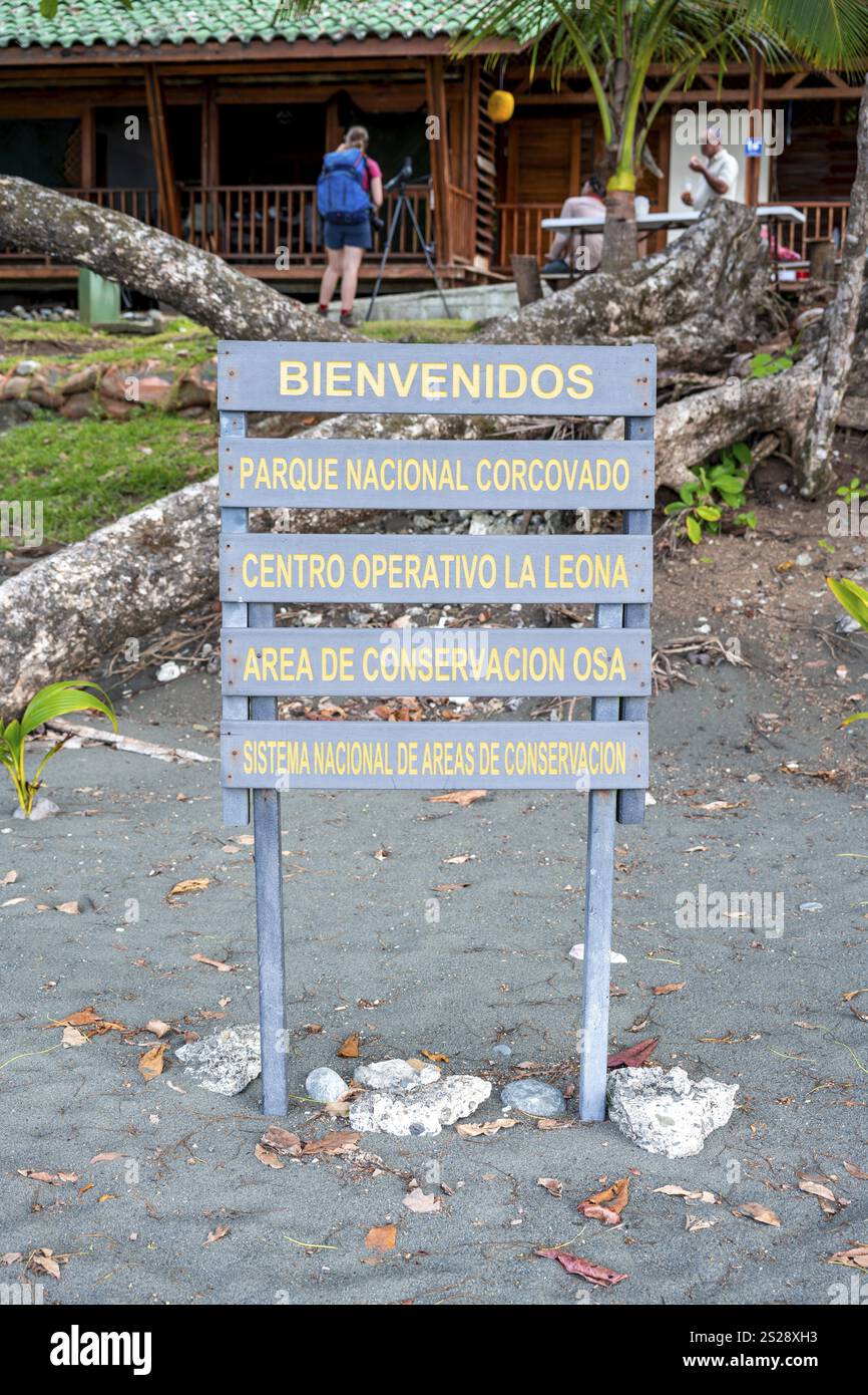 Sign at the entrance to Corcovado National Park near La Leona ...