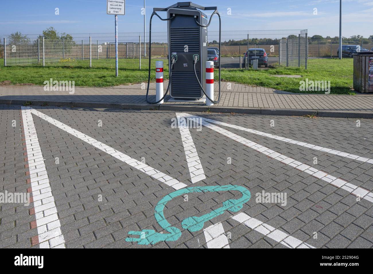 Electric charging station for electric cars at a motorway service area ...