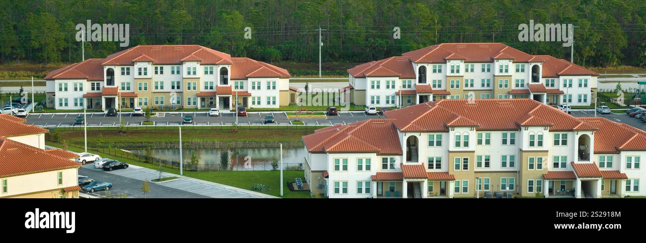Aerial view of american apartment buildings in Florida residential area ...