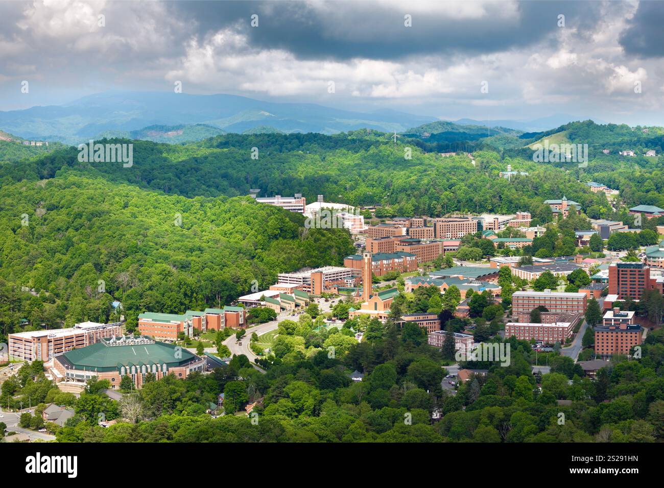 Aerial view of Boone, old historical town in North Carolina Blue Ridge ...