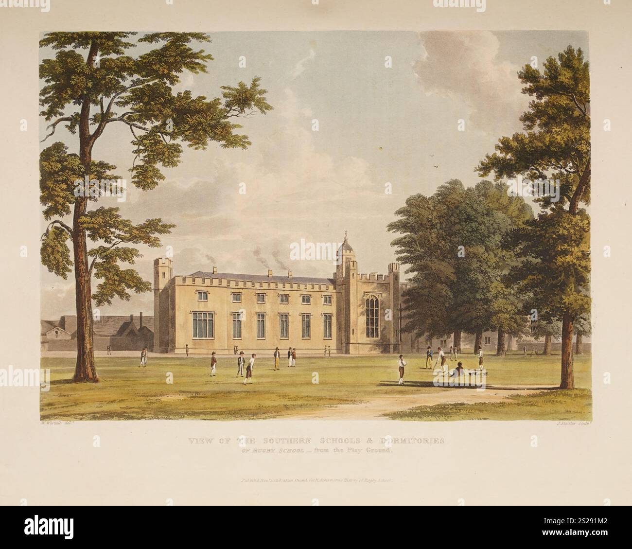 Vintage Lithograph of Rugby School, by Rudolph Ackermann, 1816. View of ...