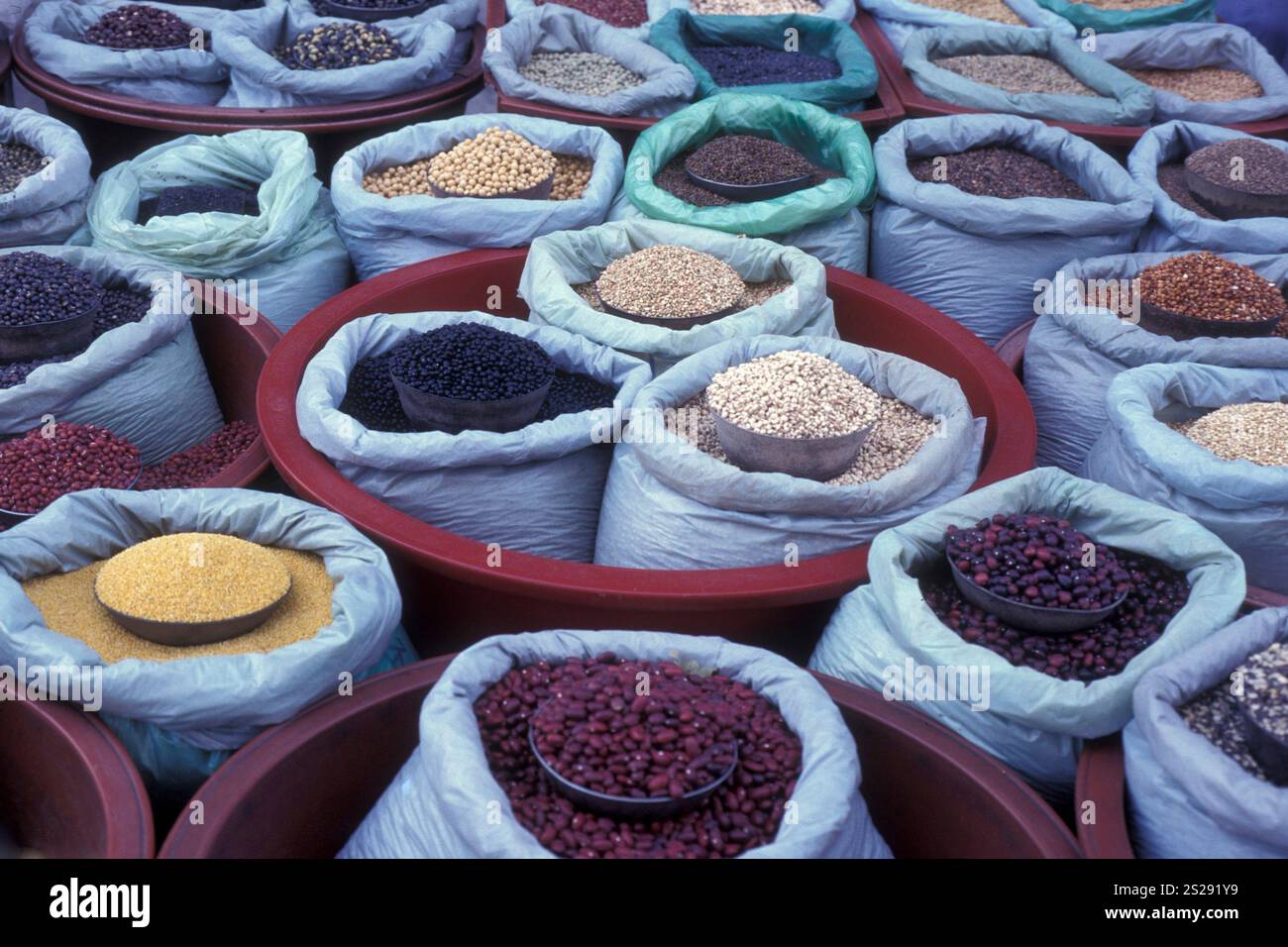 Grain and Beans on a market in the city of Seoul in South Korea in ...
