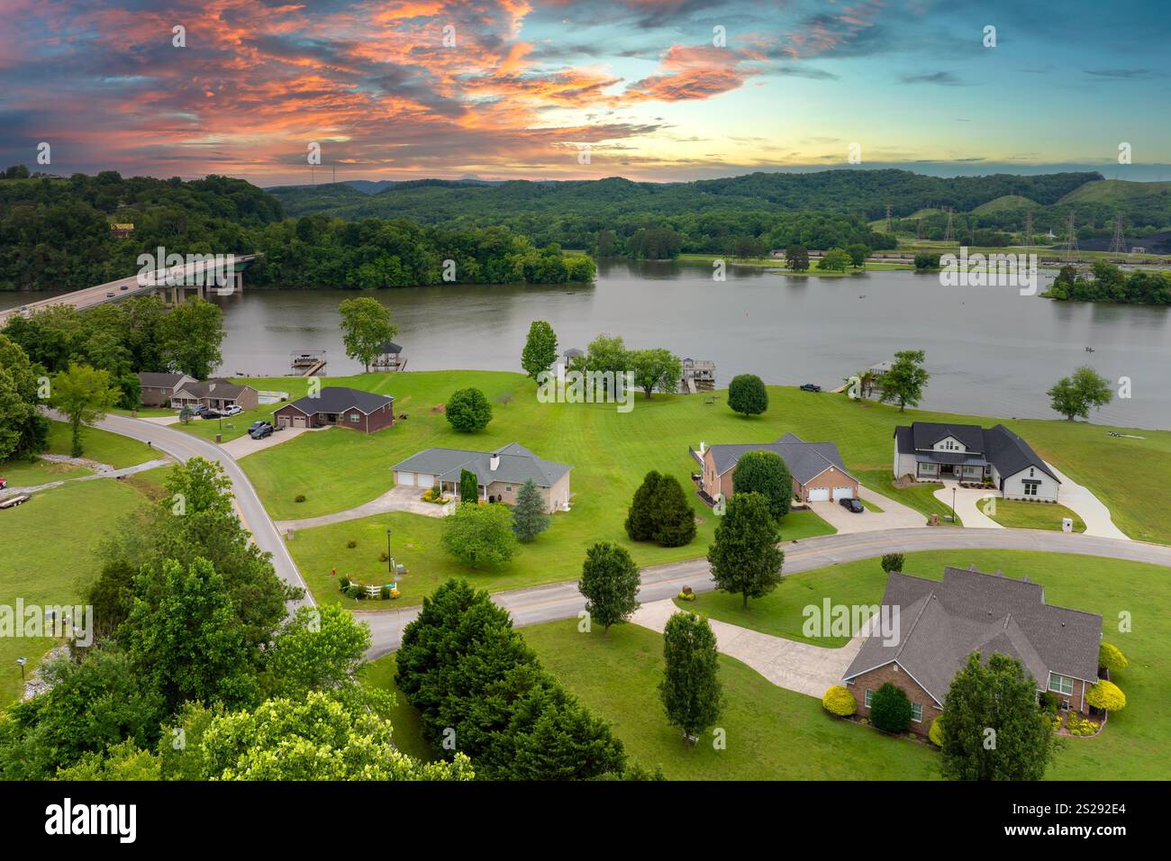 Aerial view of expensive residential houses in small town in rural ...