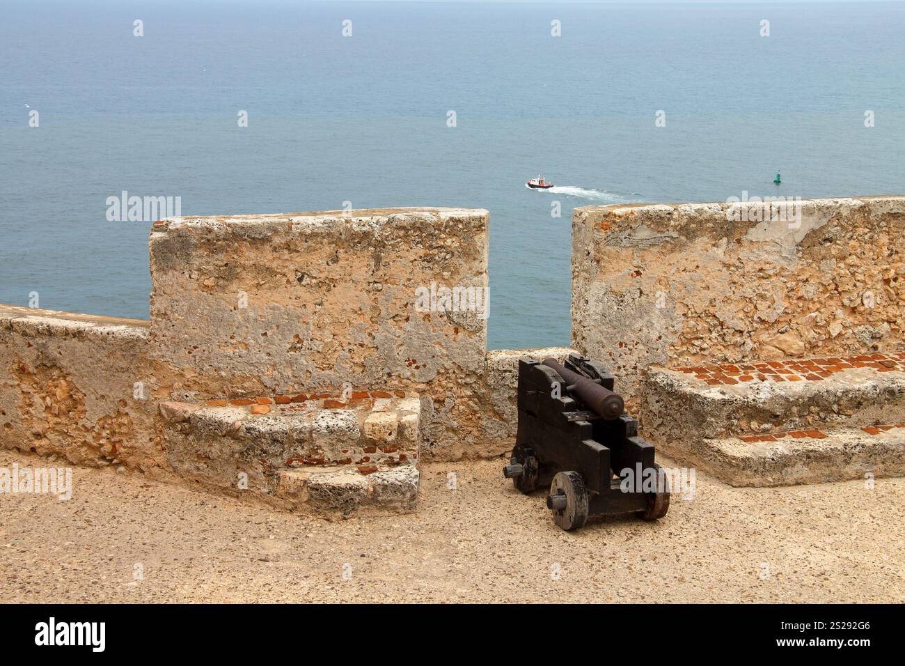Historical bronze cannon at the fortified walls of Castillo del Morro ...
