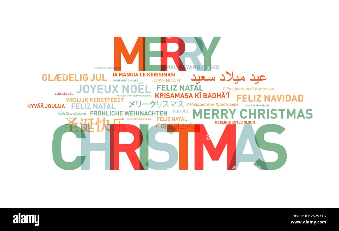 Merry christmas text card from the world. Different languages ...