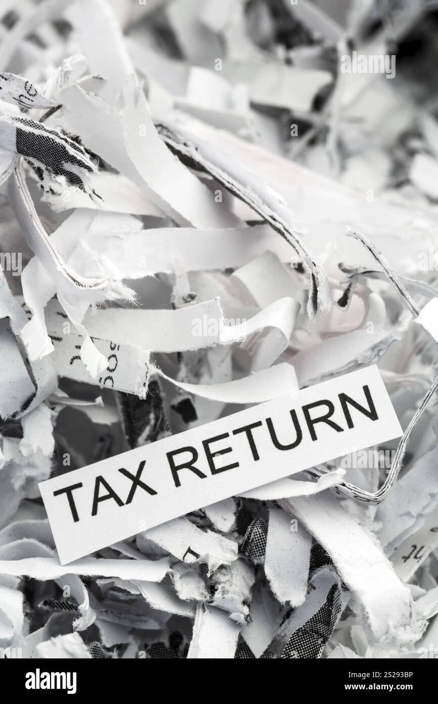 Paper shreds with the keyword Tax Return, symbolic photo for data ...