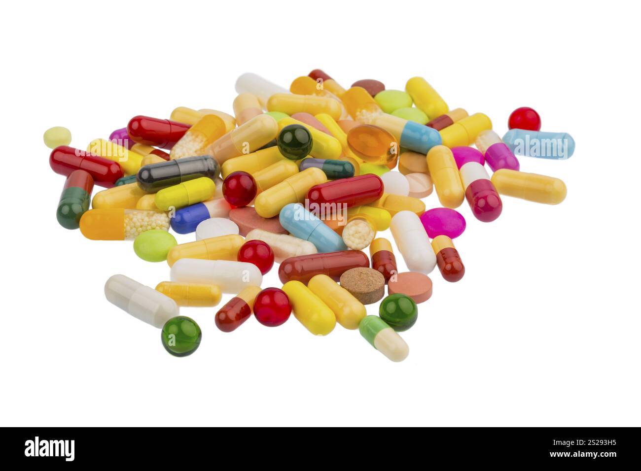 Lots of colourful tablets on a white background. Symbol photo for ...