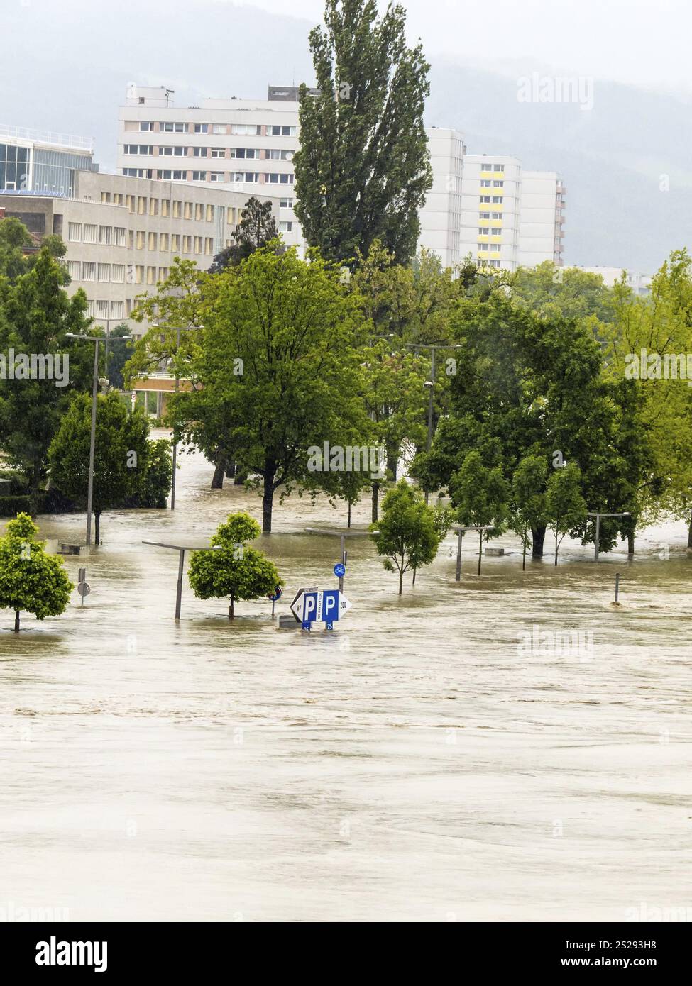 Flood 2013. Linz, Austria. Flooding and inundation Austria Stock Photo ...