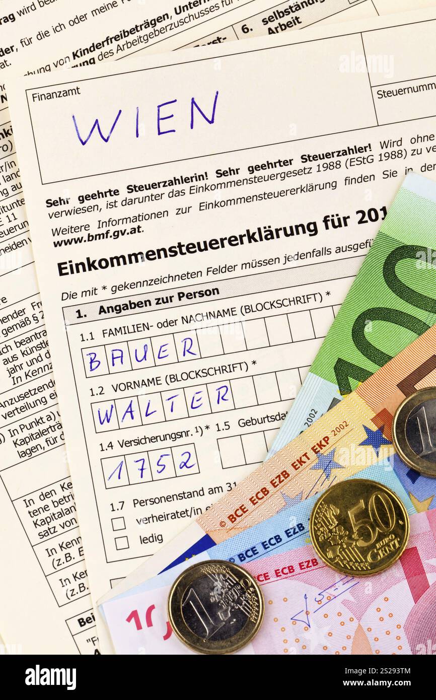 An Austrian tax return for income tax is completed. Austria Stock Photo ...
