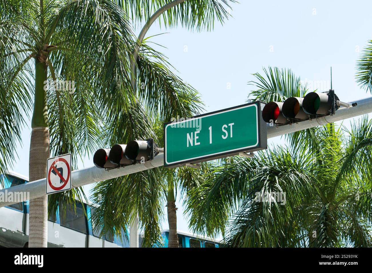 American street traffic light in Miami, Florida. USA transportation ...