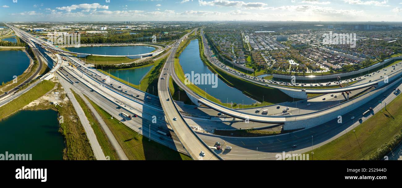 American big freeway intersection in Miami, Florida with fast moving ...