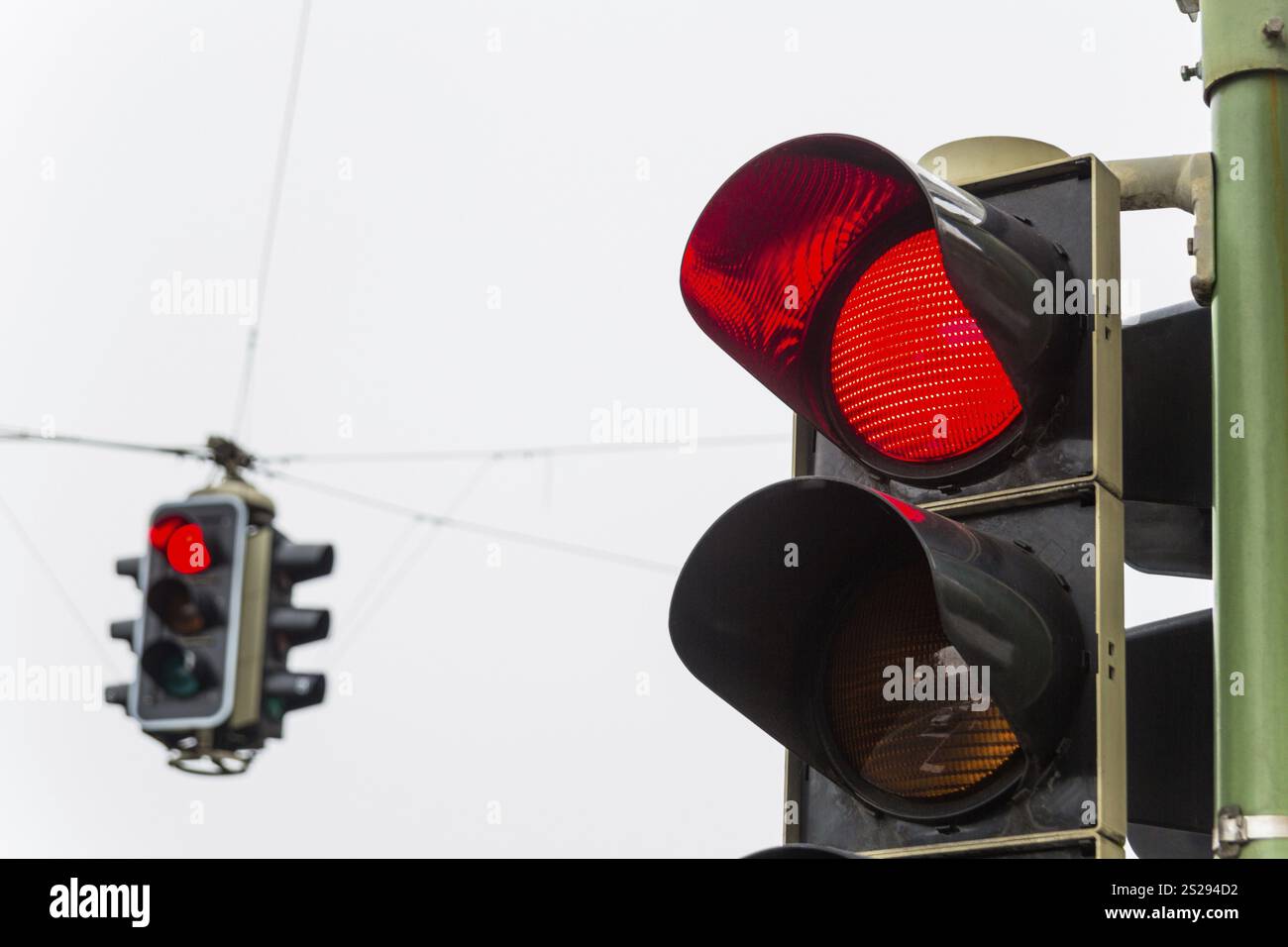 A traffic light with a red light. Symbolic photo for stop, boom ...