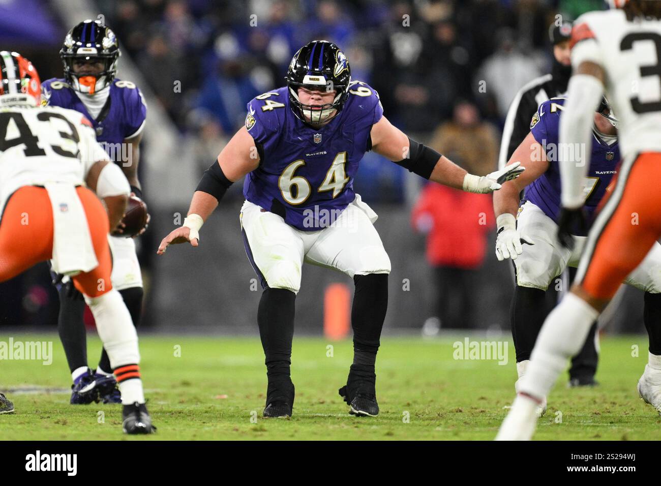 Baltimore Ravens center Tyler Linderbaum (64) in action during the ...