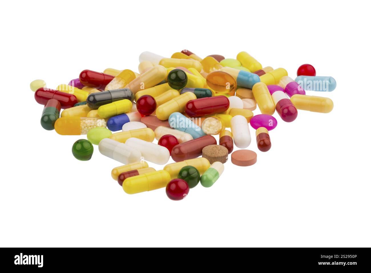 Lots of colourful tablets on a white background. Symbol photo for ...