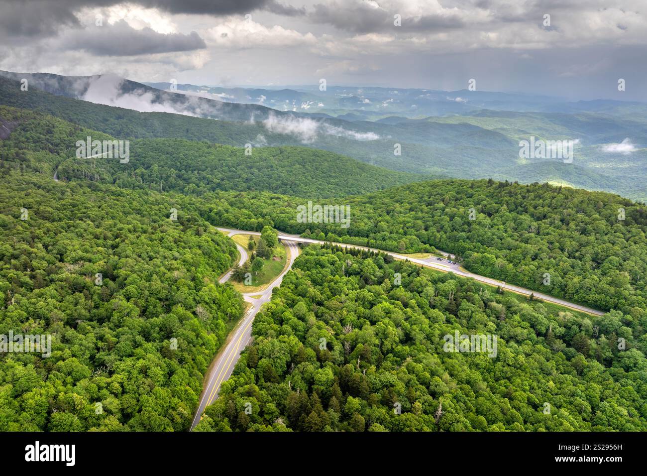 Car road trip on Blue Ridge Parkway in North Carolina Appalachian ...