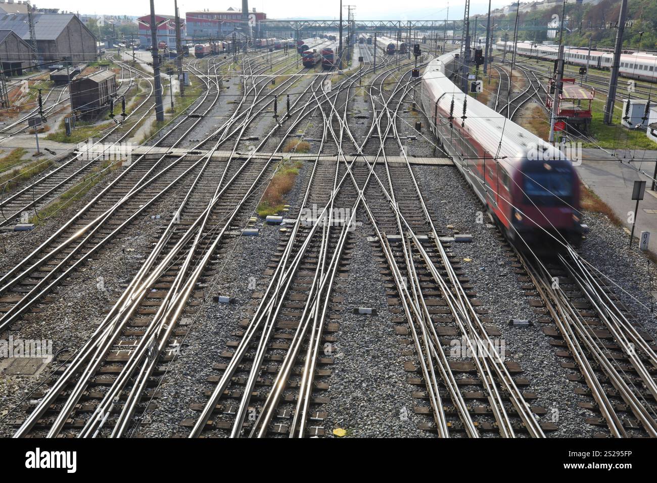 Railway tracks with points. Entrance to a large railway station ...
