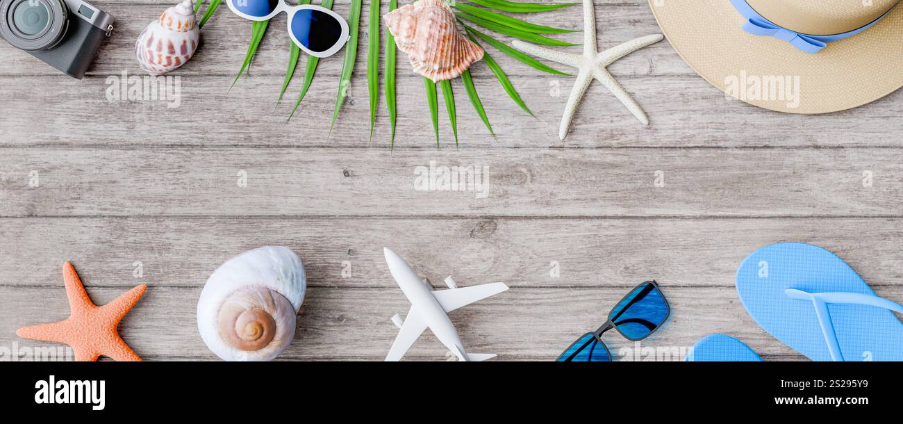 Summer beach concnepts Flat Lay copyspace backgrounds. 3d rendering ...