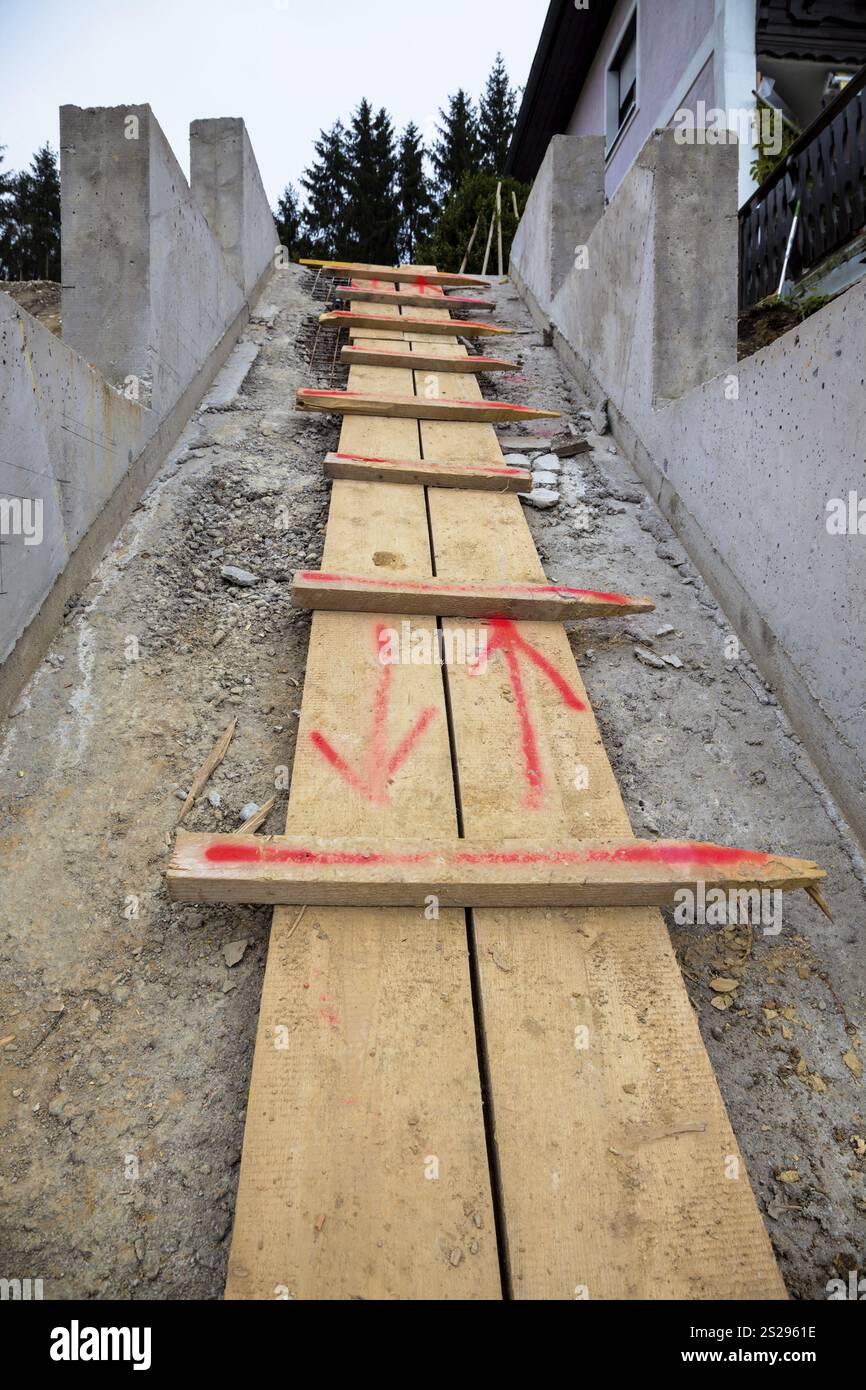 Temporary staircase on a building site. Up and down in the career Stock ...