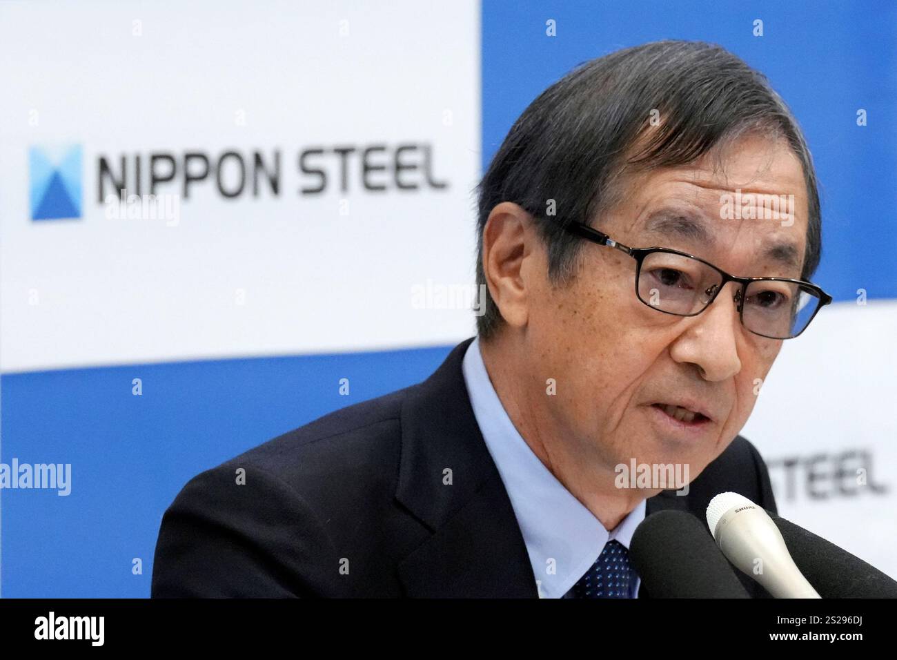 Eiji Hashimoto, chairman and CEO of Nippon Steel Corporation, speaks ...