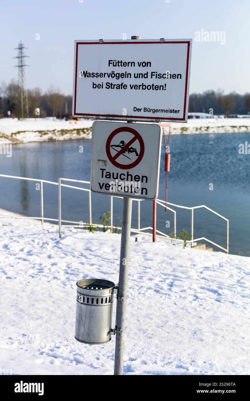 Information and prohibition signs, Diving prohibited, Bird feeding ...