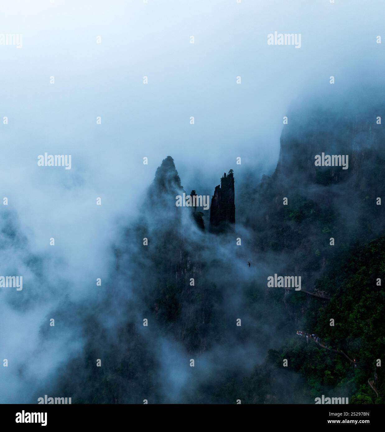 Aerial photography of the sea of clouds after rain at Wuzhi Peak in ...