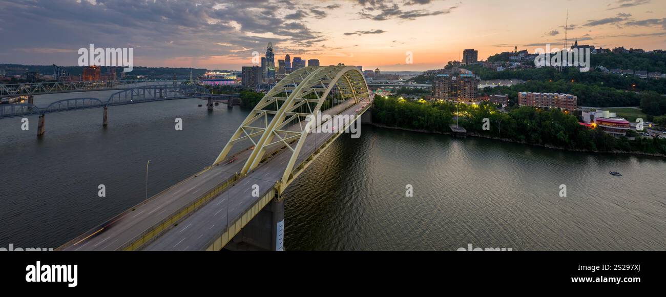 Highway traffic in Cincinnati, Ohio on Daniel Carter Beard Bridge with ...