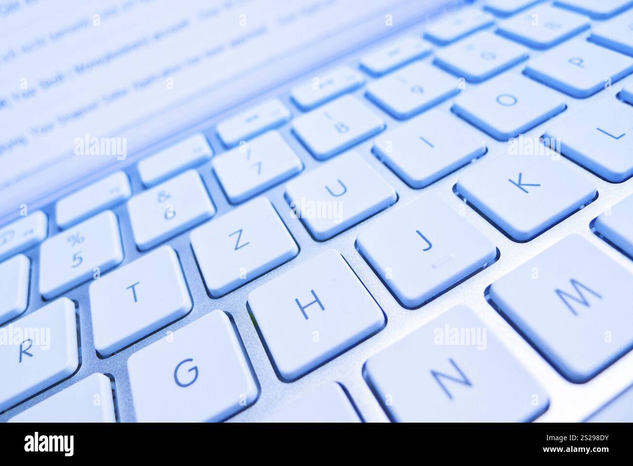 The keyboard of a computer in front of a screen. Data processing and Internet Austria Stock ...