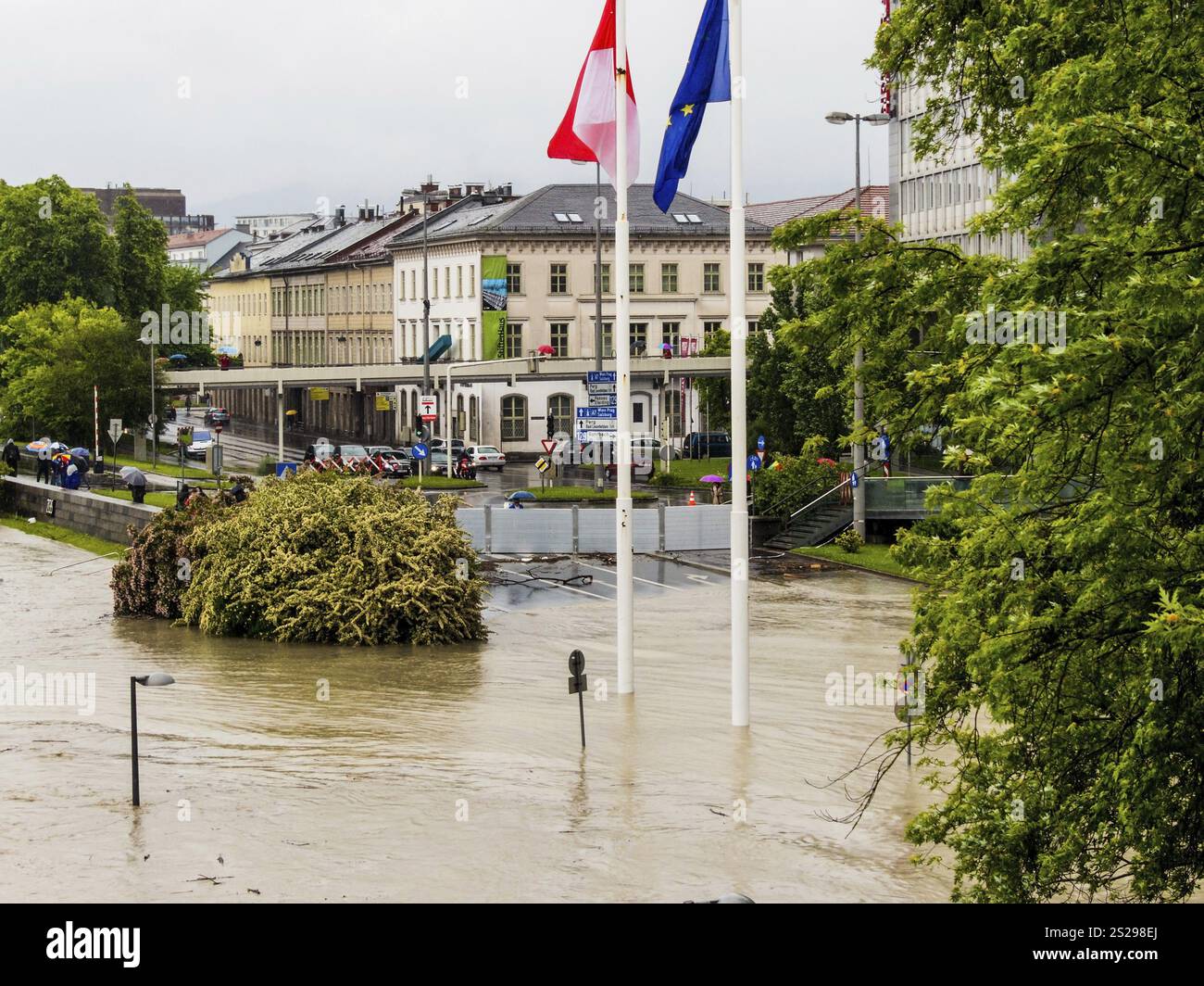 Flood 2013. Linz, Austria. Flooding and inundation Austria Stock Photo ...