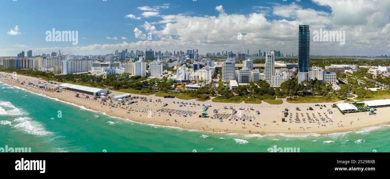 Miami Beach is popular vacation spot in southern Florida. Sandy beach ...