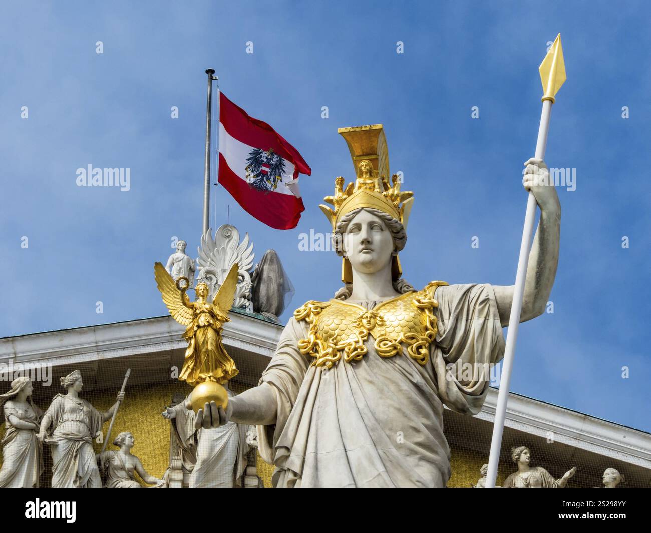 The parliament in Vienna, Austria. With the statue of Pallas Athena ...