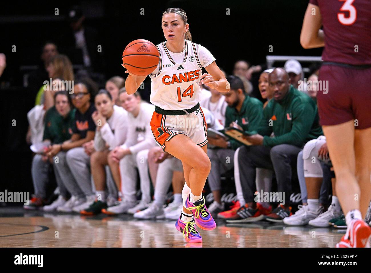 CORAL GABLES, FL - JANUARY 05: Miami guard Haley Cavinder (14) brings ...