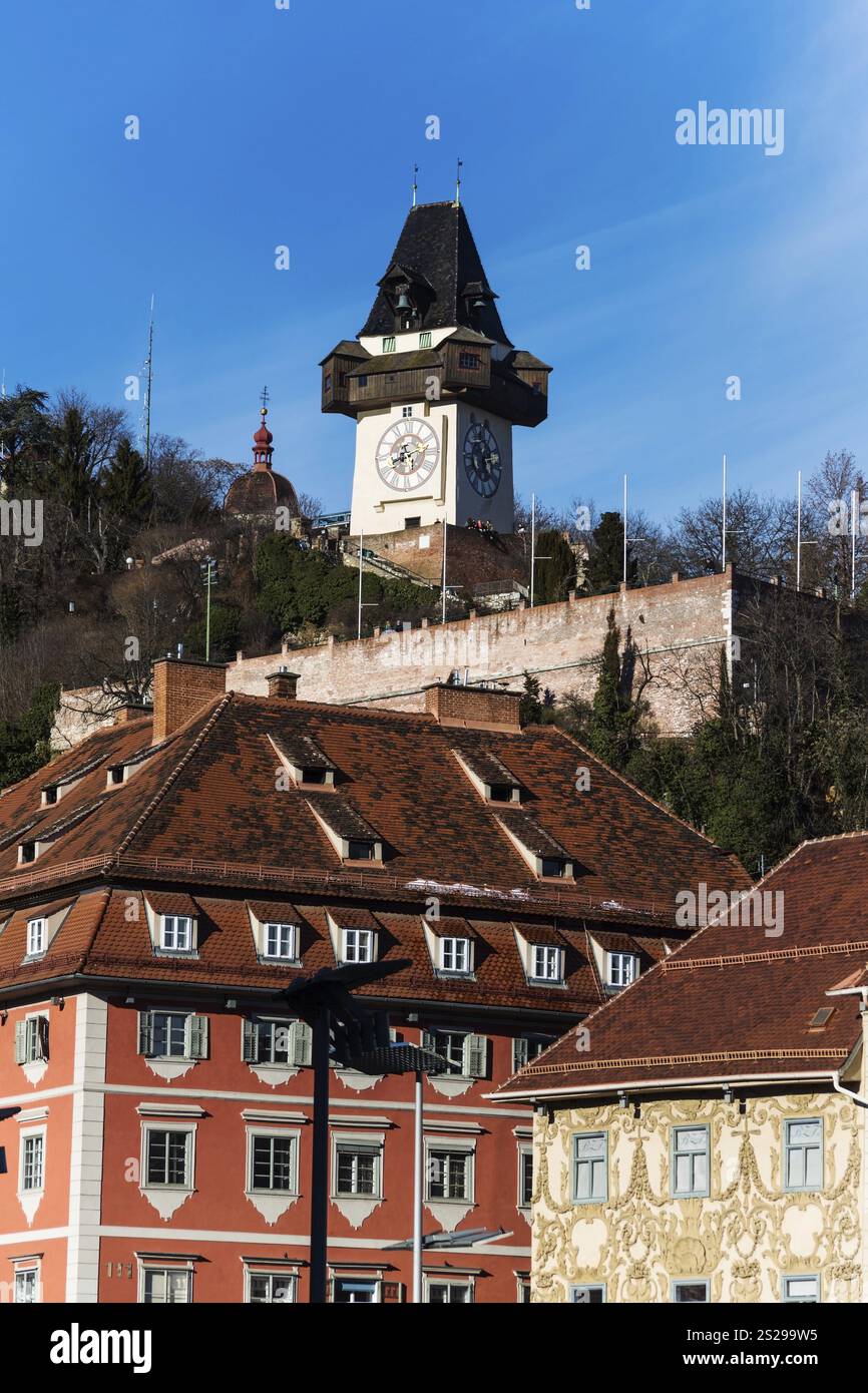 The clock tower is the landmark of the city of Graz. Capital of Styria ...