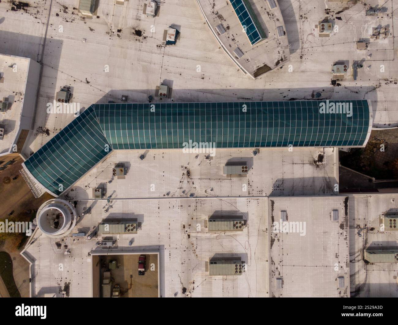 Day Time Drone Images of Large Commercial Building With a TPO Roof and ...