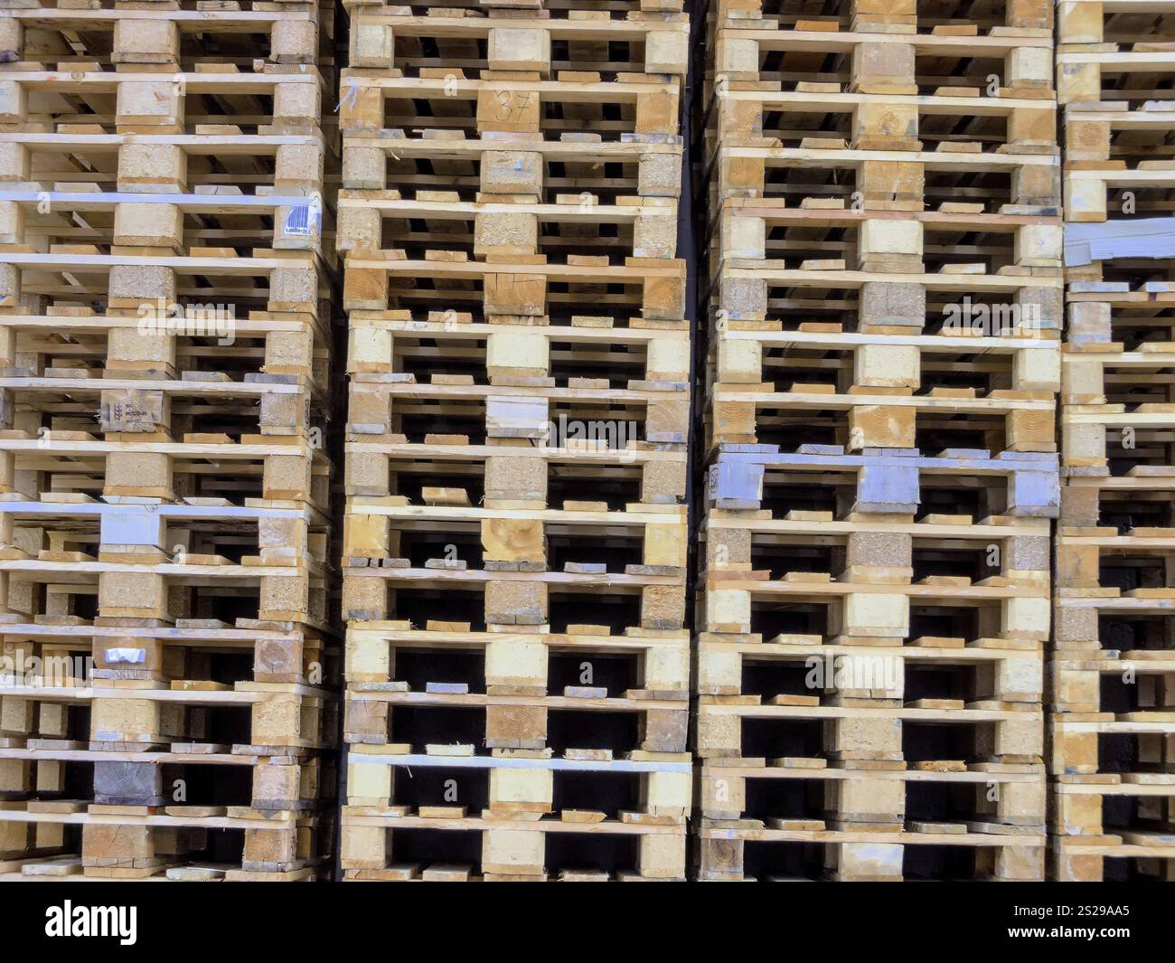 Stacked transport pallets, symbolic photo for freight transport and ...