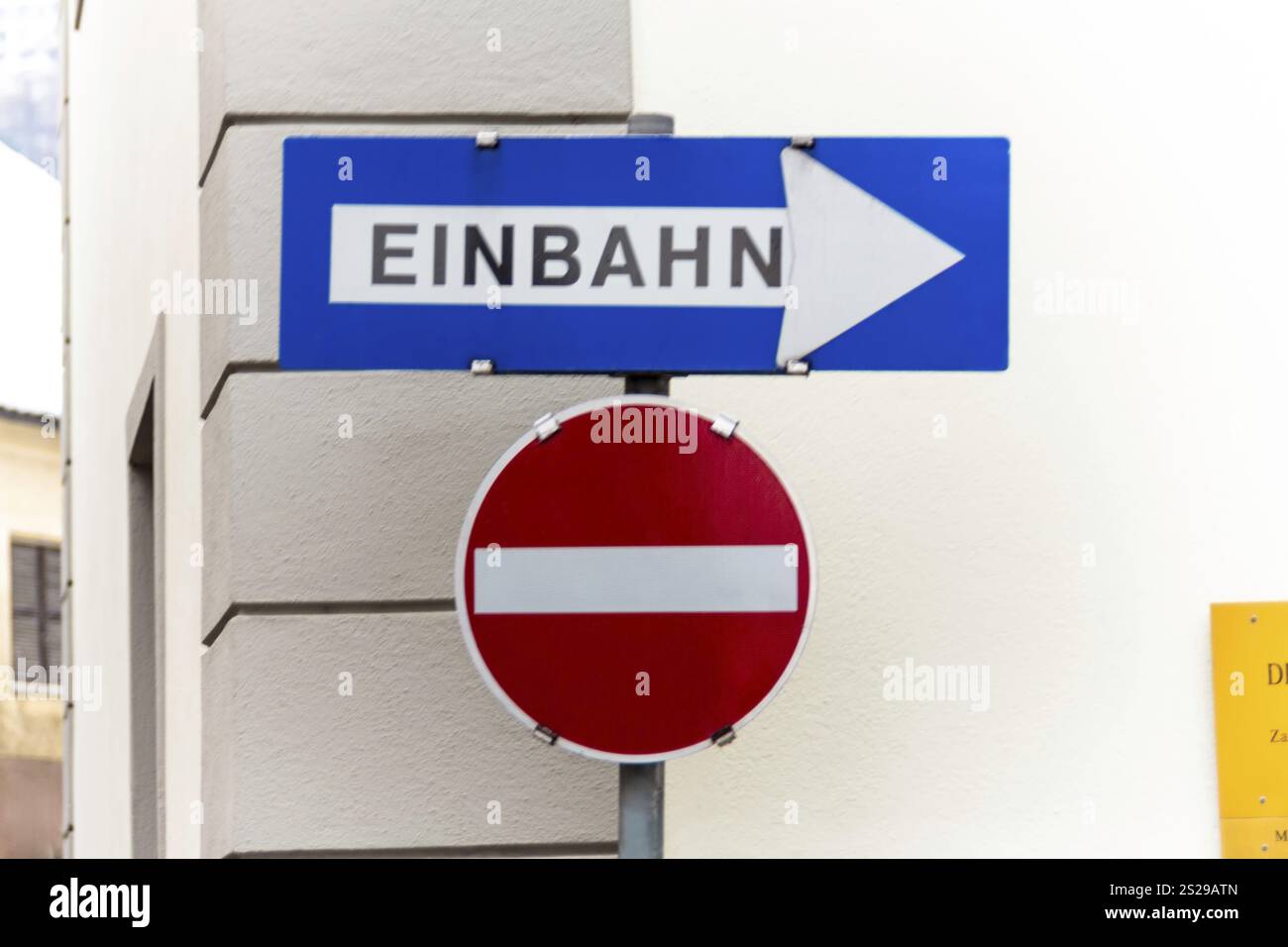 One-way street, two traffic signs, symbolic photo for traffic ...
