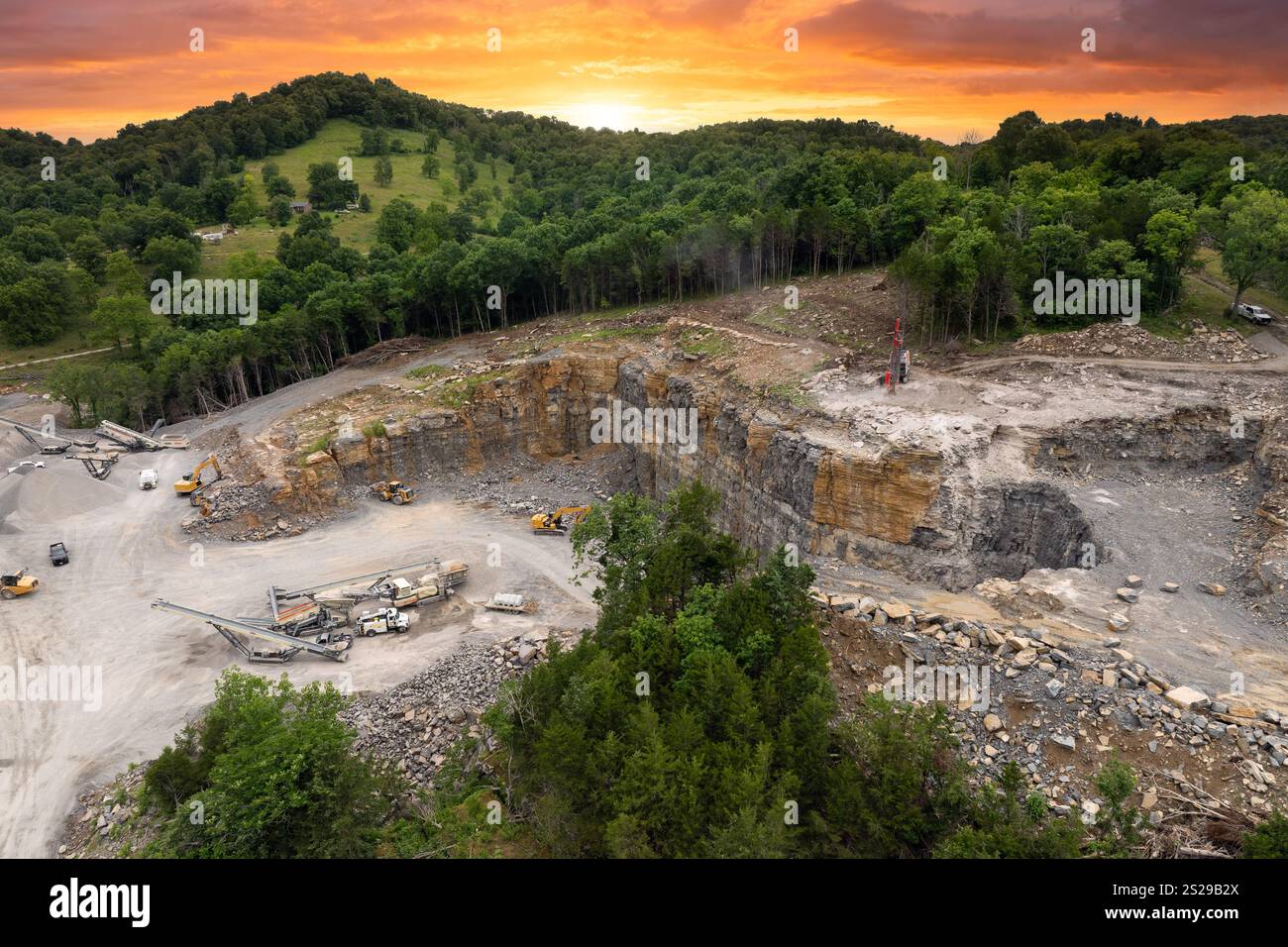 Sand open-pit mining quarry with processing plant for crushed stone ...