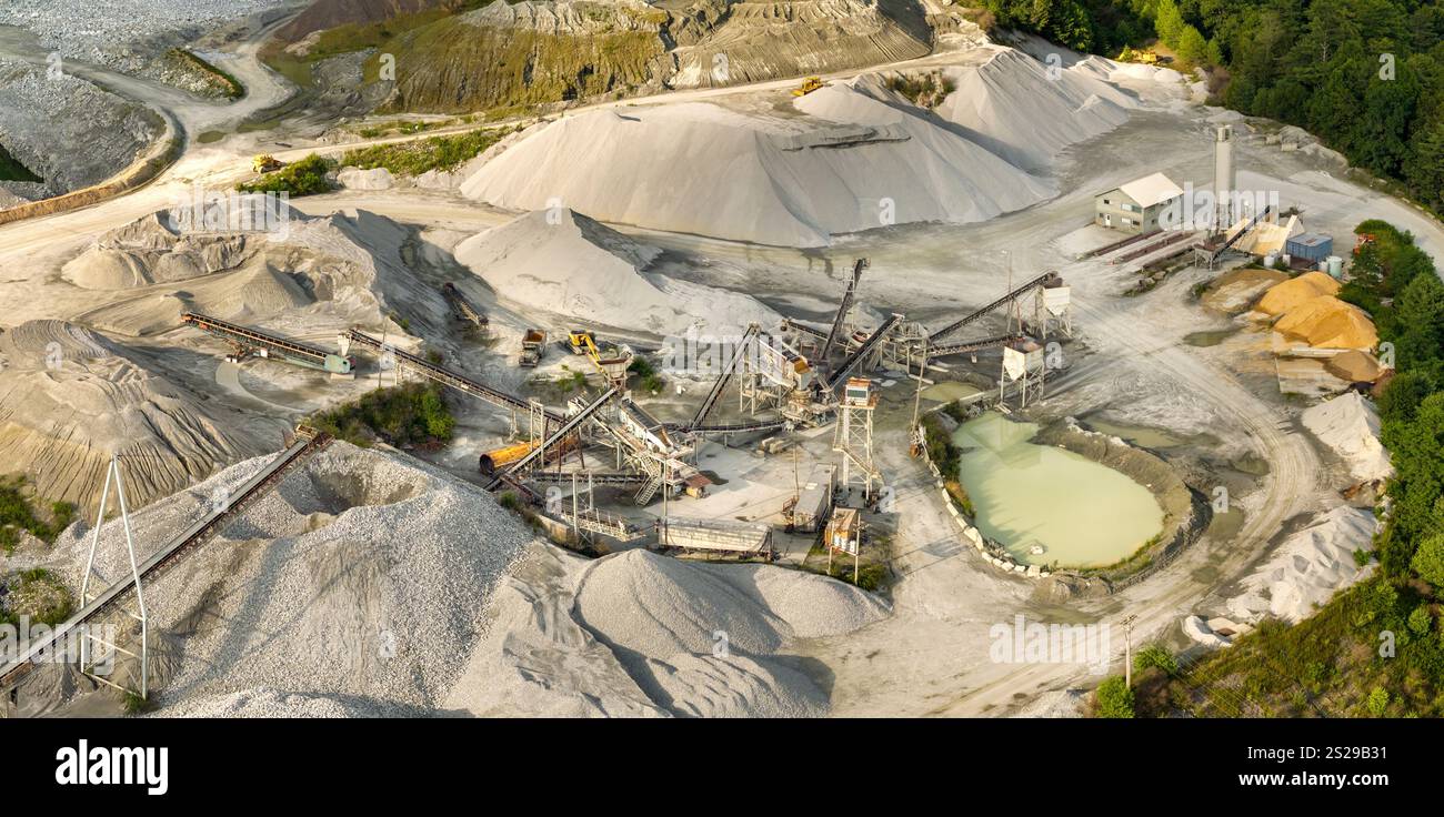 Sand open-pit mining quarry with processing plant for crushed stone ...