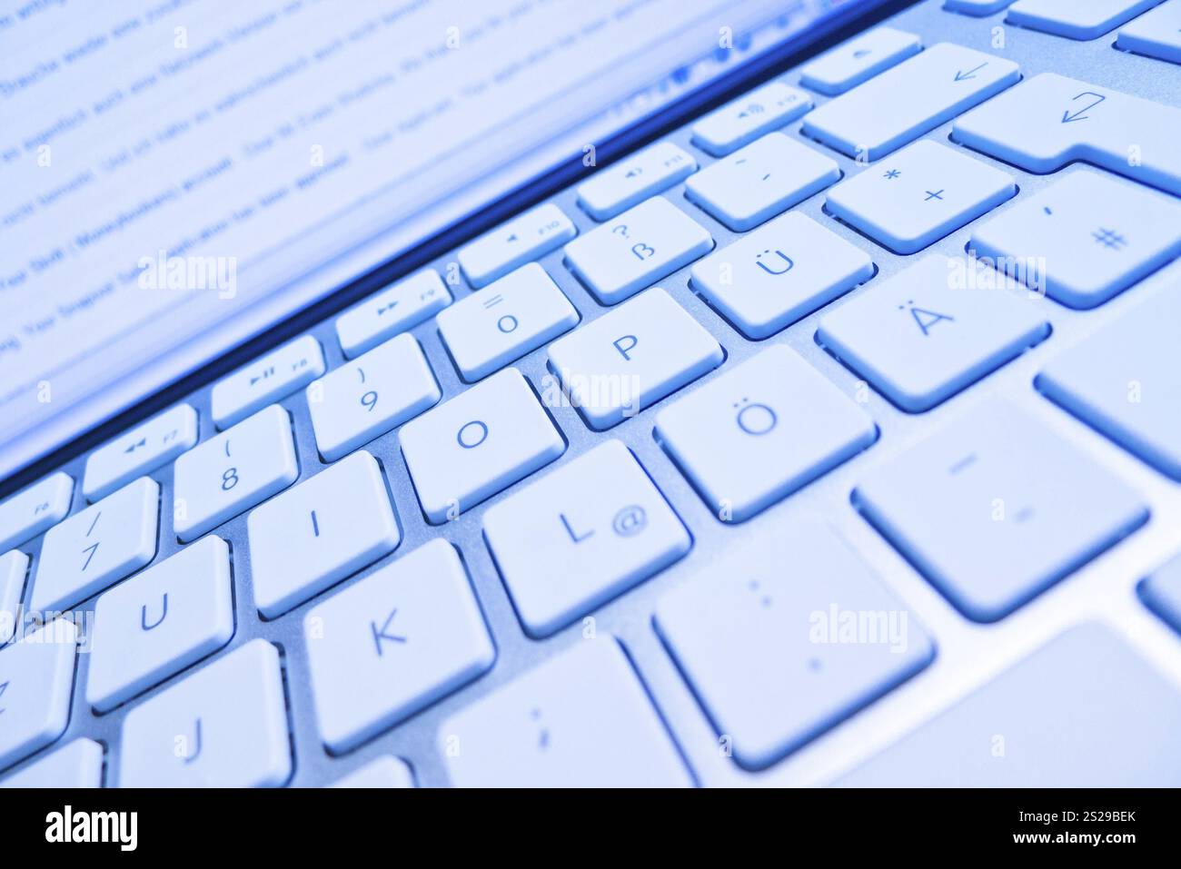 The keyboard of a computer in front of a screen. Data processing and ...