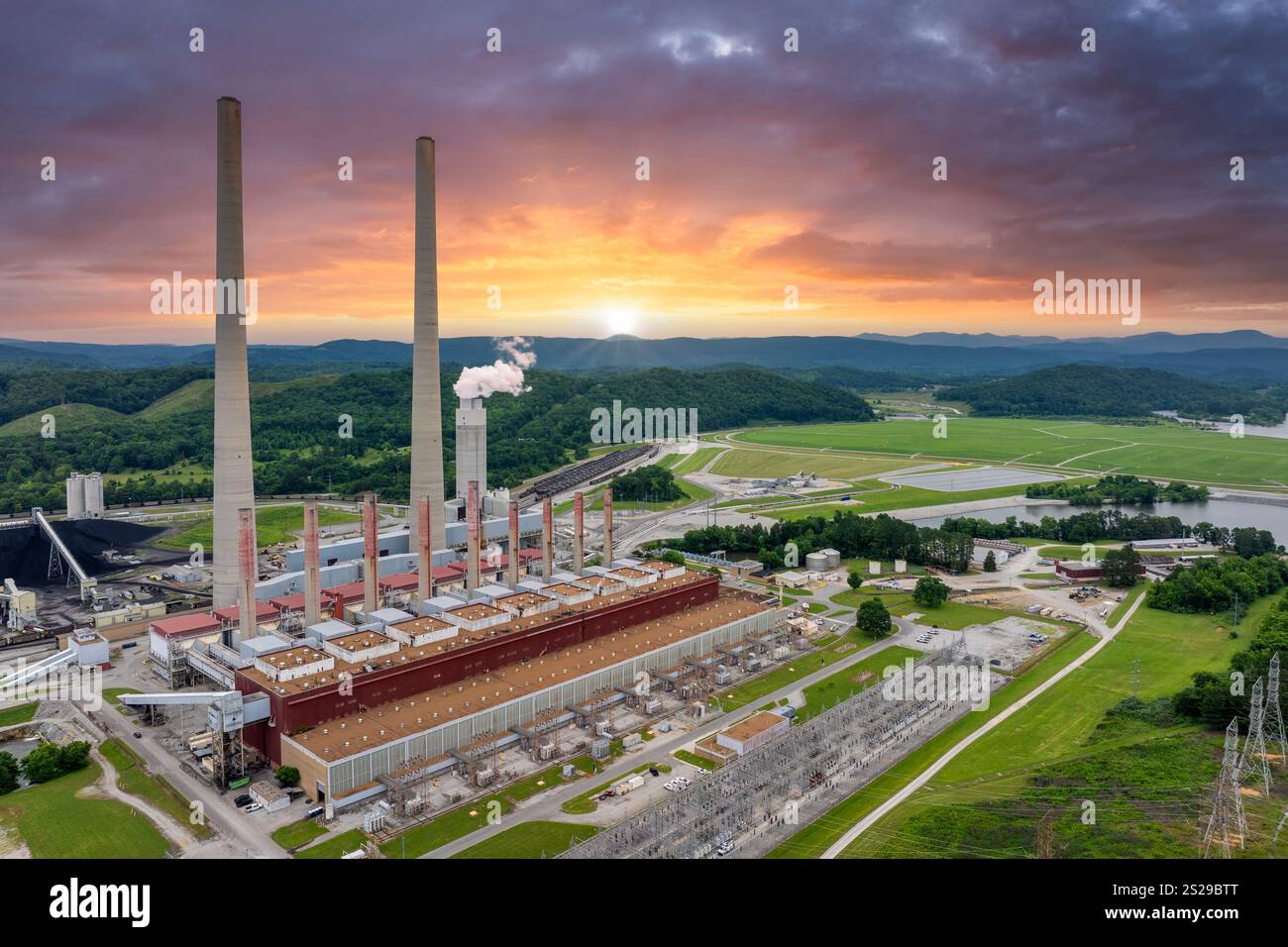 Thermal power plant burning coal fossil fuel for production of ...