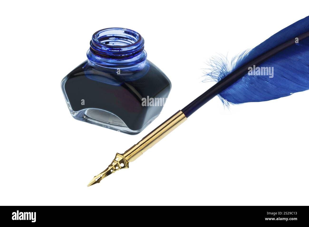 A blue quill with an inkwell on a white background Austria Stock Photo ...