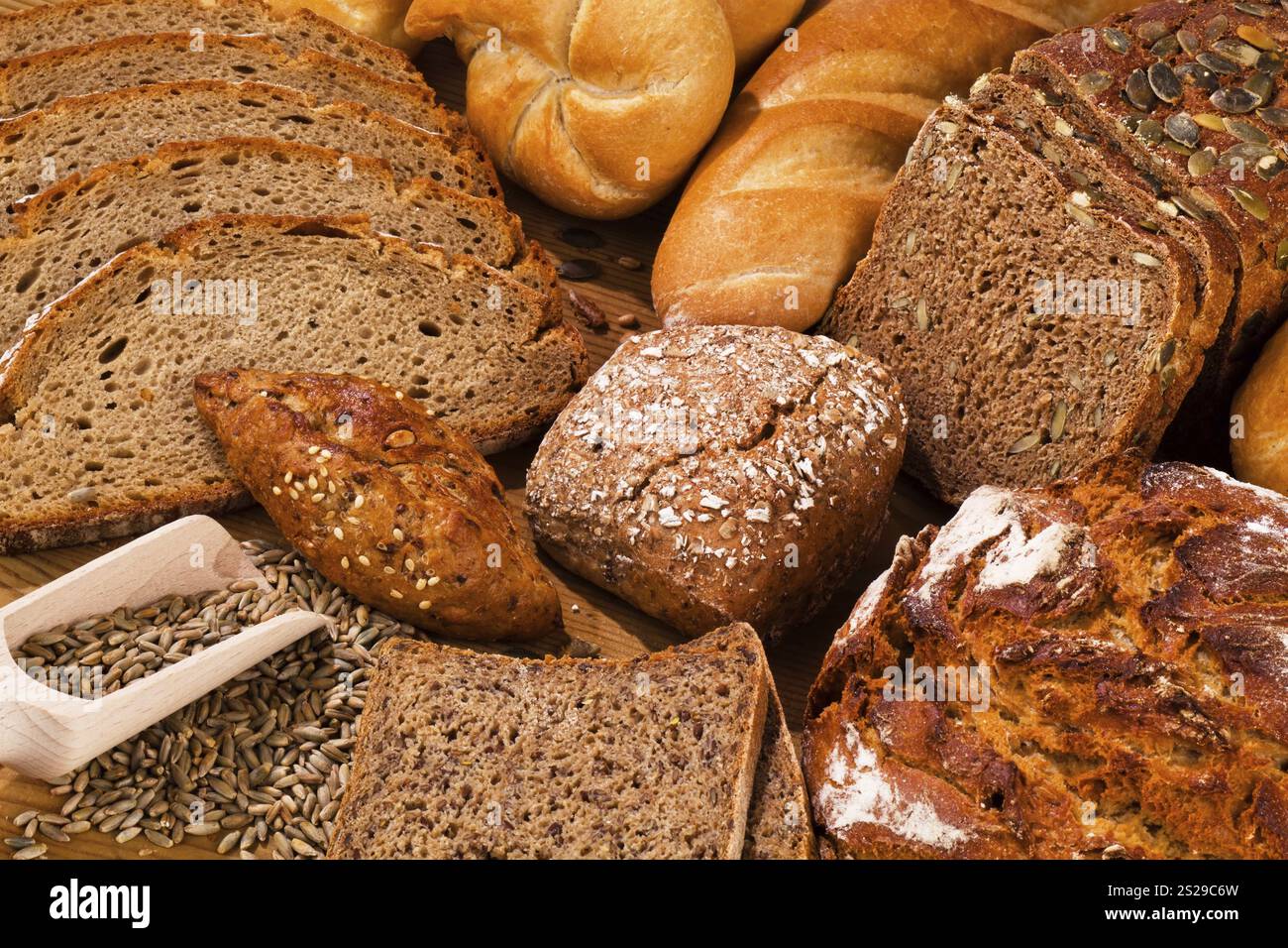 Several different types of bread. Healthy nutrition through fresh baked ...
