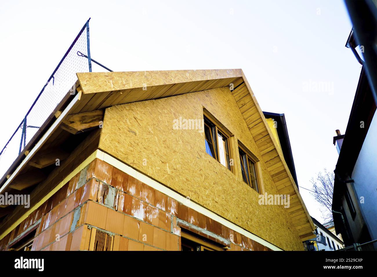 Building site of a detached house in shell construction. Solid ...