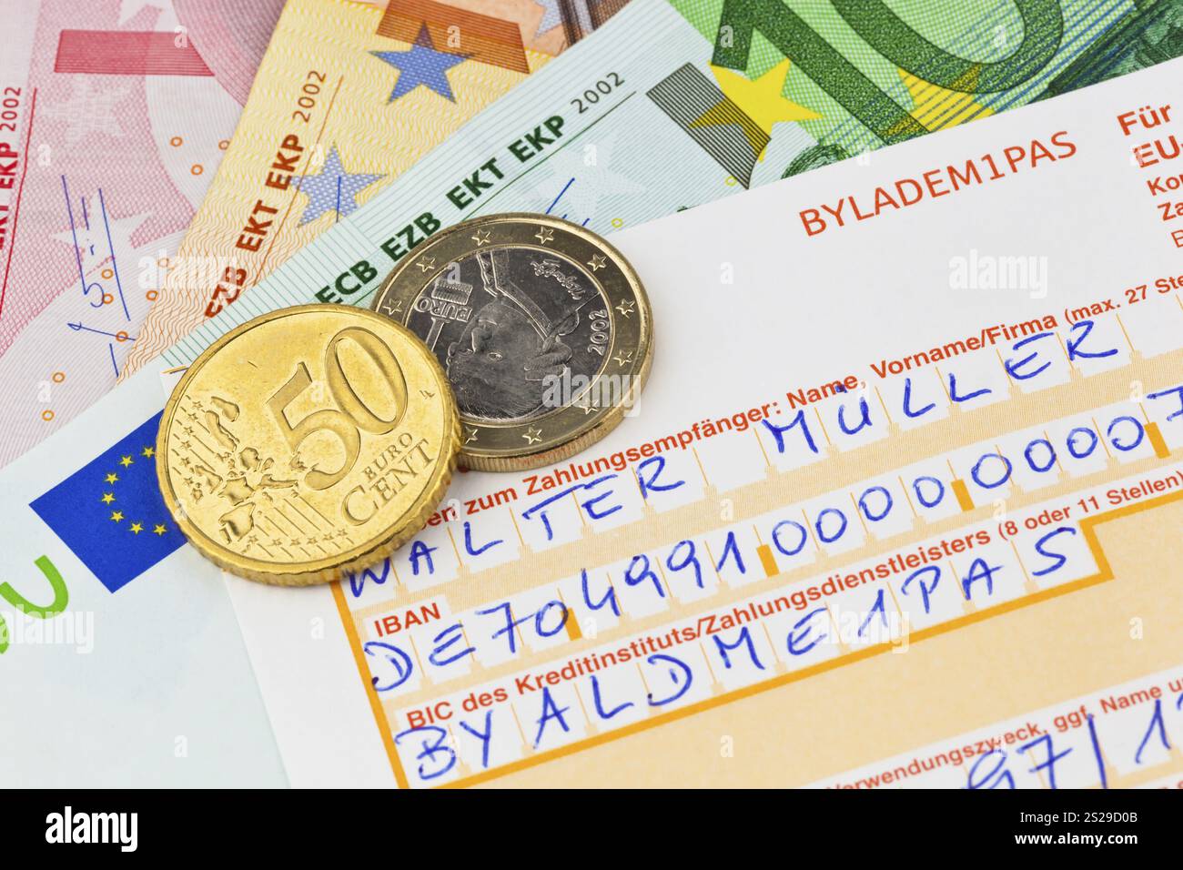 A payment slip for bank transfer with IBAN number and BIC code in ...