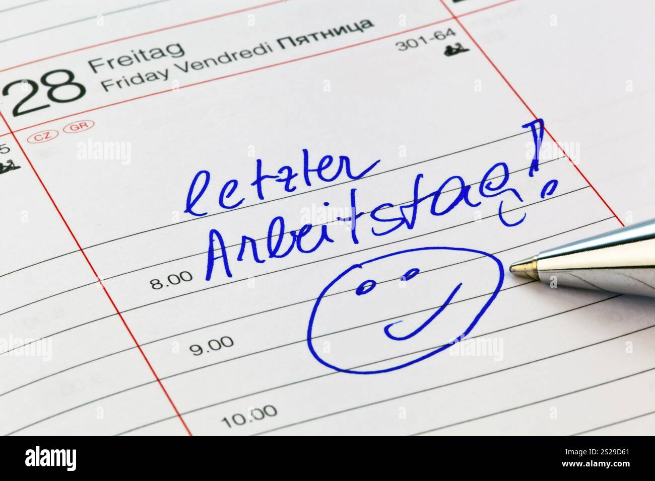 Last working day in a calendar. Symbol photo for pension, retirement ...