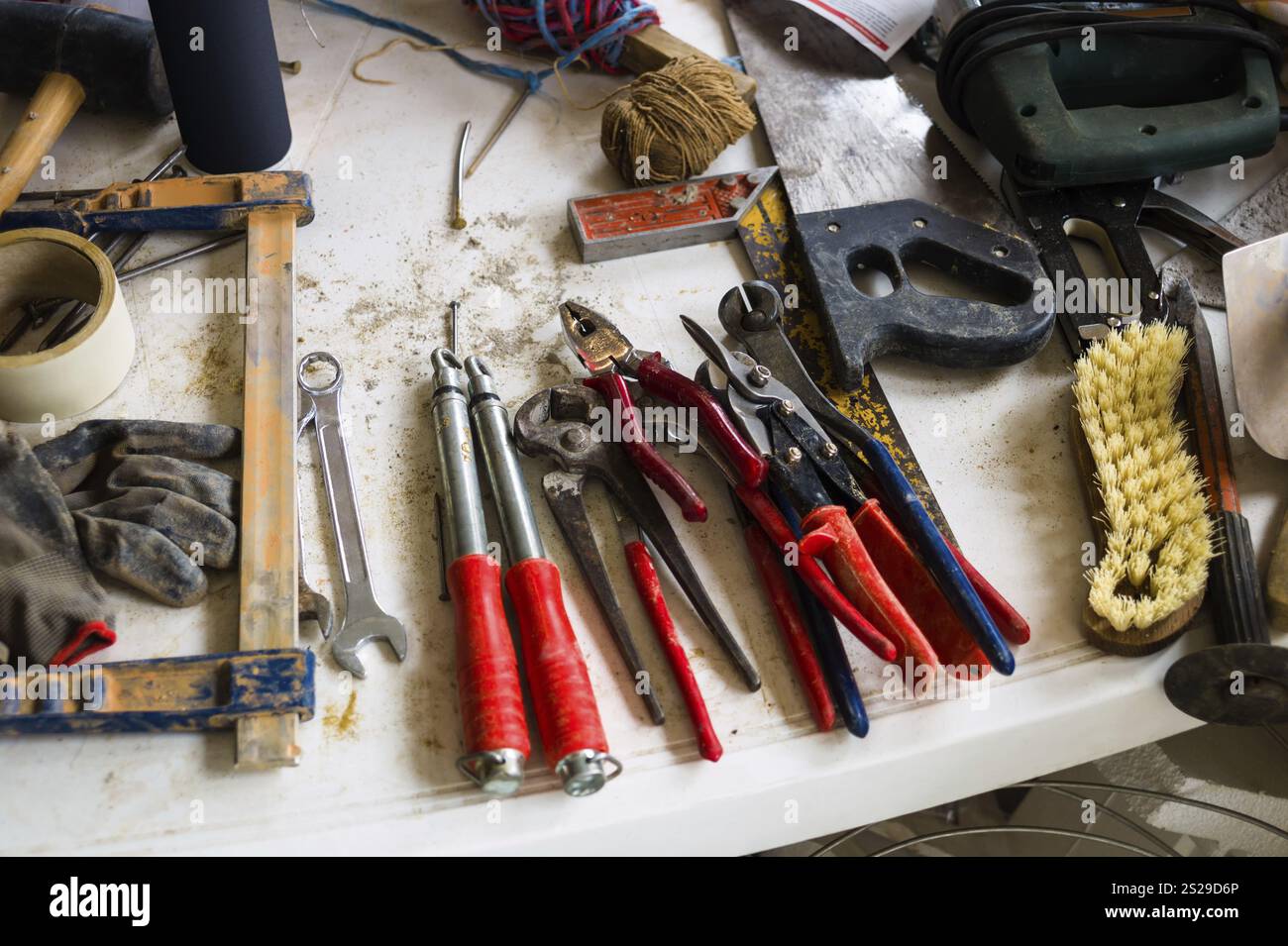 The new construction of a company building. Construction workers' tools ...