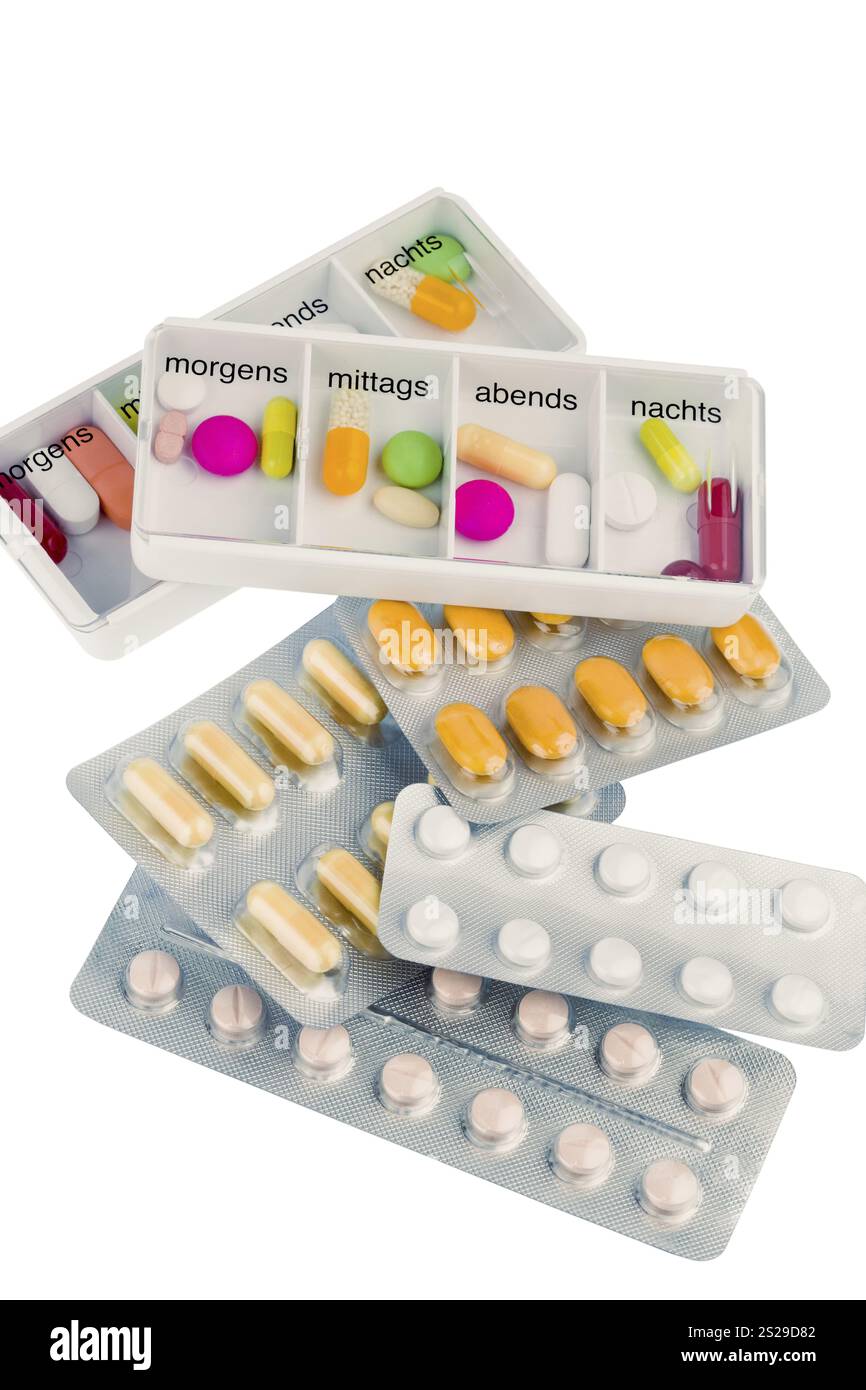 Tablet dispenser, symbol photo for therapy, prescription and dosage ...