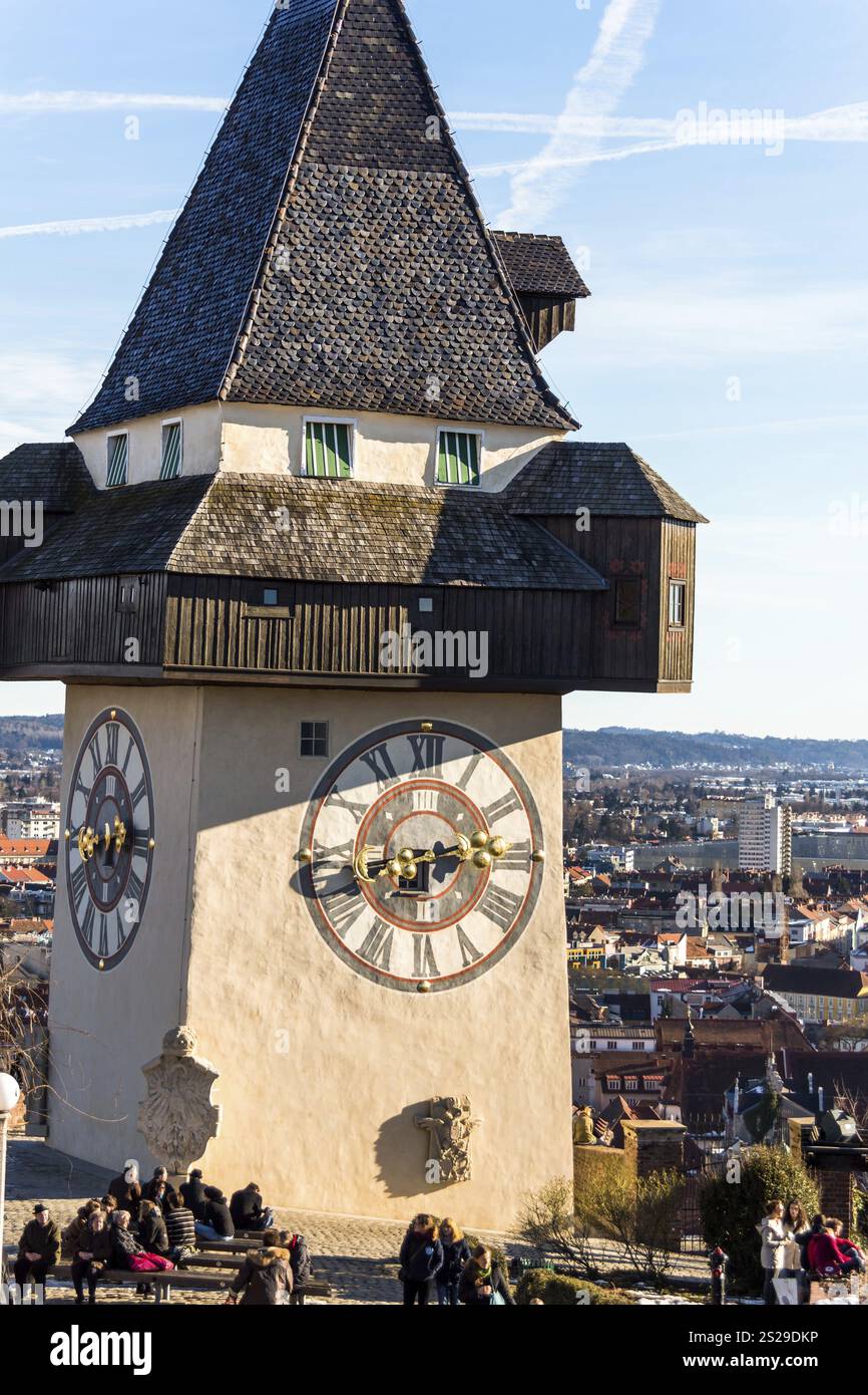 The clock tower is the landmark of the city of Graz. Capital of the ...